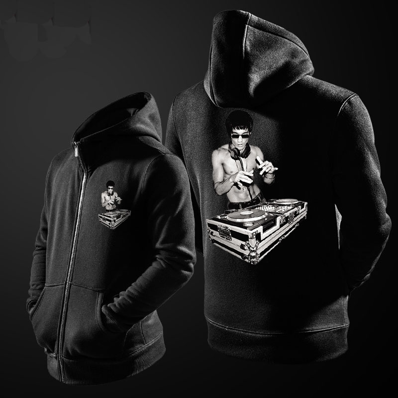 DJ Bruce Lee Hoodie For Young Black Zipper Sweat Shirt | WISHINY DJ Bruce Lee Hoodie For Young Black Zipper Sweat Shirt | WISHINY
